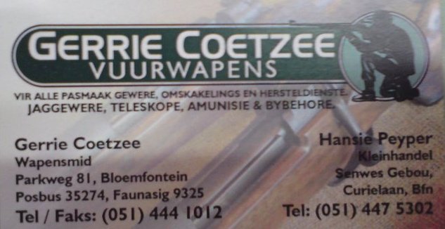 Gerrie Coetzee Vuurwapens Retail shop | Gun Community South Africa